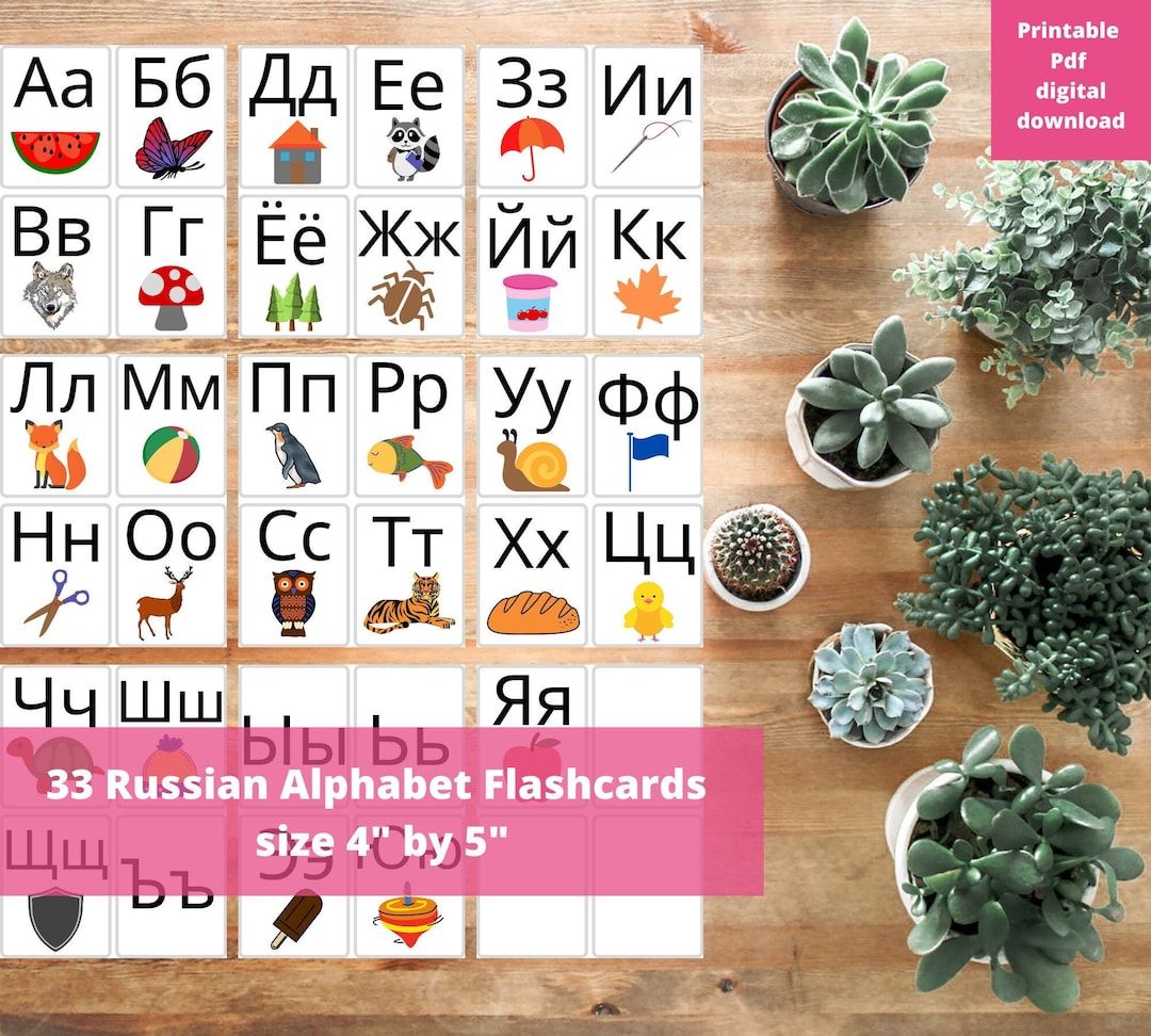 Russian Language Cyrillic Alphabet Flashcards for Kids, Use for ...