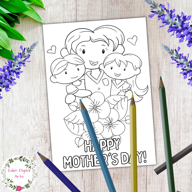 Cute Mother's Day Coloring Cards for Kids Kawaii Color - Etsy