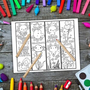 Cute Axolotl Pun Bookmarks to Color Kids Party Favors Classroom ...
