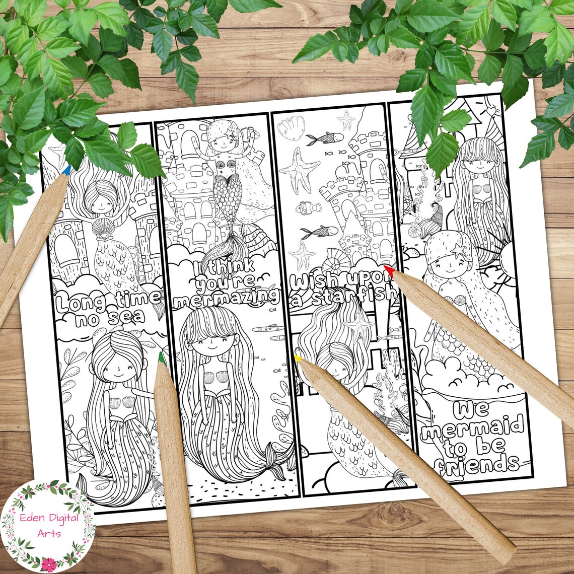 Cute Mermaid Puns Coloring Bookmarks for Kids Sea Life Ocean - Etsy