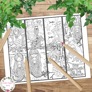 Cute Mermaid Puns Coloring Bookmarks for Kids, Sea Life Ocean ...