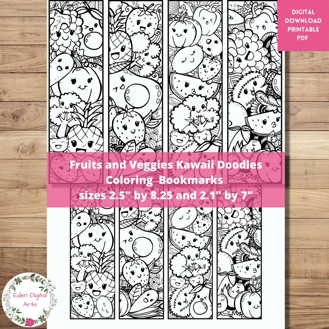 Cute Kawaii Fruit Coloring Bookmarks for Kids or Adults, Healthy Food ...