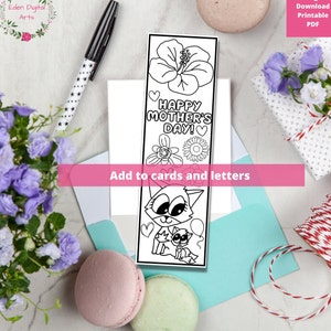 Happy Mother's Day Coloring Bookmarks for Kids, Cute Animal Fox Mom ...