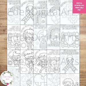Autism Acceptance Support Love 20 Coloring Pages, Autistic Kids Parents ...
