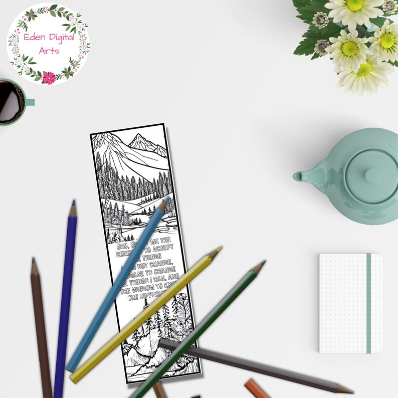 Serenity Prayer Coloring Bookmarks Relaxing Nature Mountains - Etsy