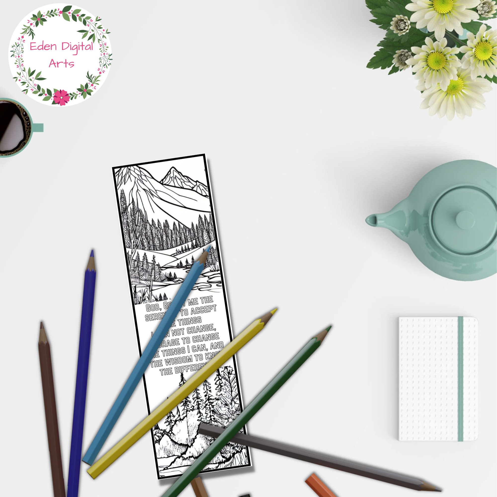 Serenity Prayer Coloring Bookmarks Relaxing Nature Mountains Classroom ...