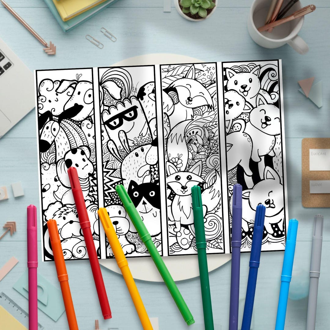 Printable Cute Animals Coloring Bookmarks for Kids DIY Cards Classroom ...