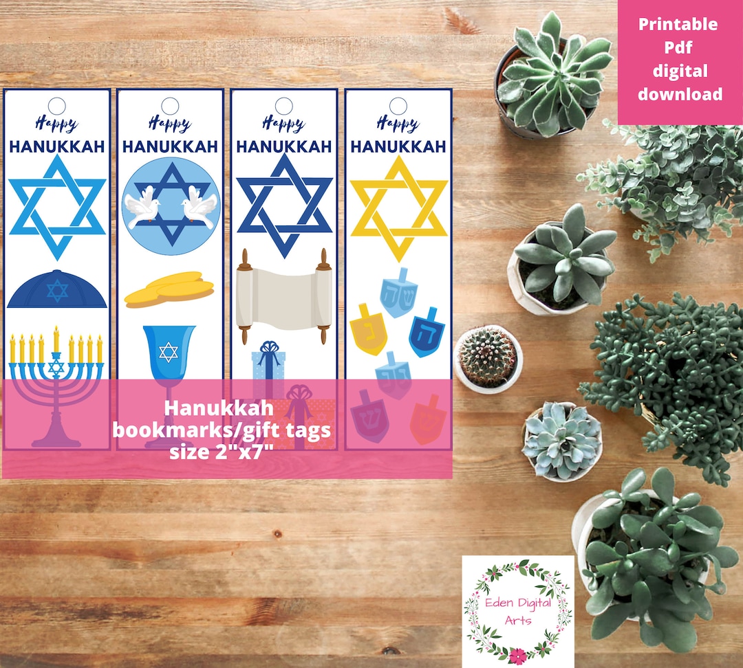 Hanukkah Bookmarks or Gift Tags, Chanukah Festival of Lights Mail DIY ...