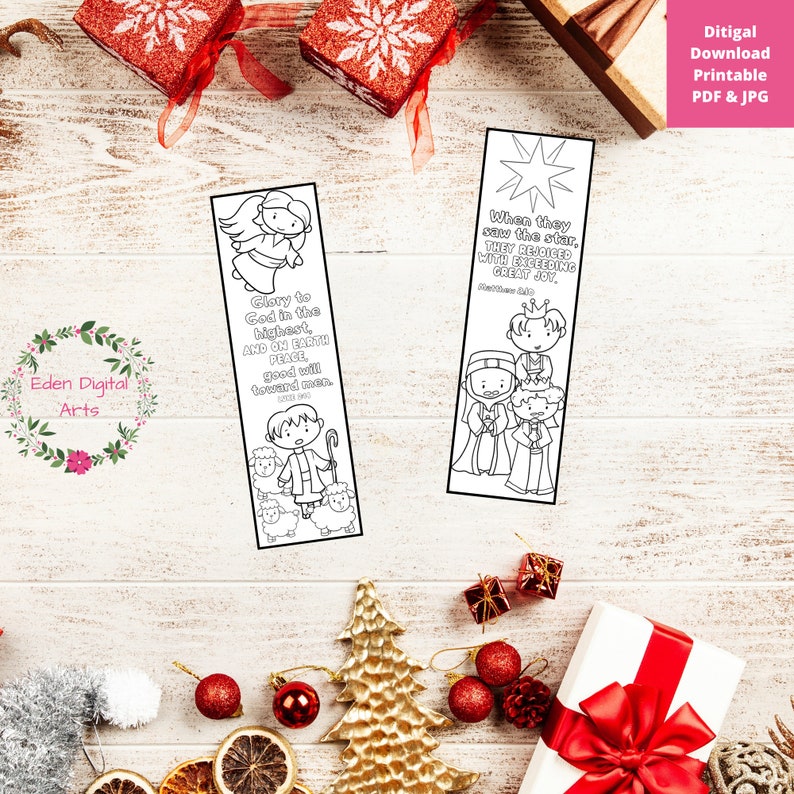 Christmas Bible Verse Nativity Coloring Bookmarks for Kids | Etsy