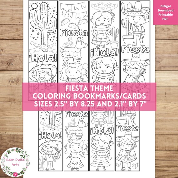 Fiesta Party Coloring Bookmarks Hispanic Heritage Mexico | Etsy