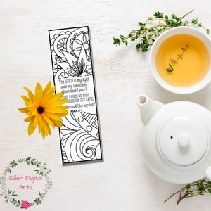 Psalm 27 Coloring Bible Verse Bookmarks, KJV Scripture Christian Prayer ...