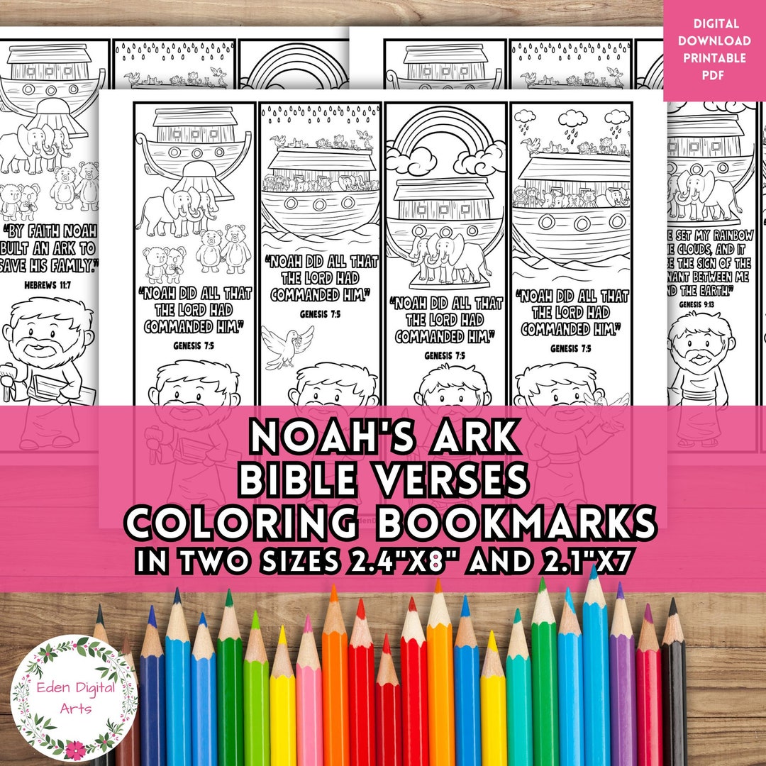 Noah's Ark Bible Story Coloring Bookmarks for Kids, Cute Animals ...