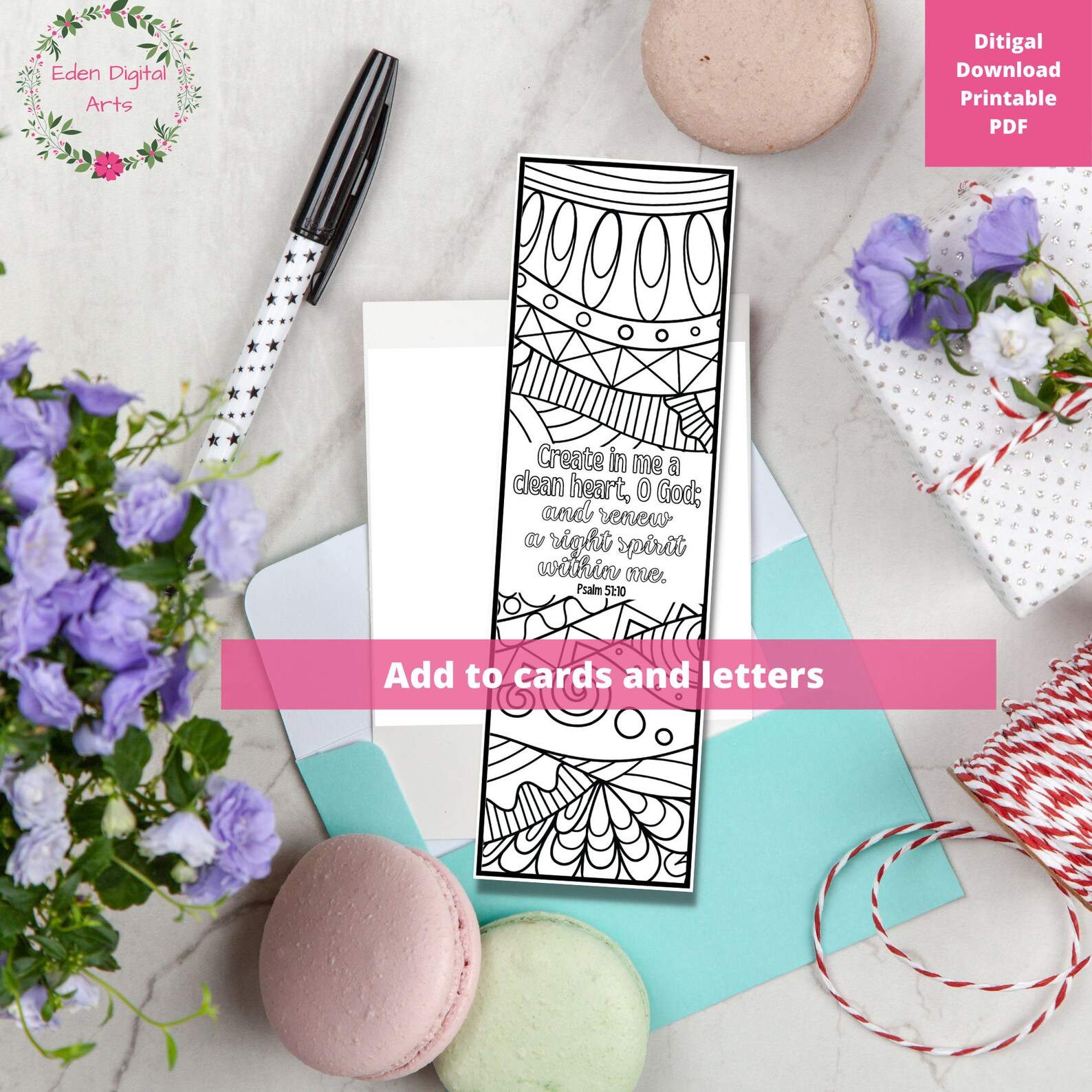 Psalm 51 Coloring Bible Verse Bookmarks KJV Scripture Prayer | Etsy