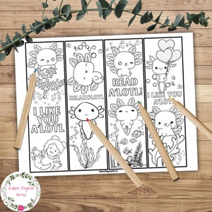Cute Axolotl Pun Bookmarks to Color Kids Party Favors Classroom ...
