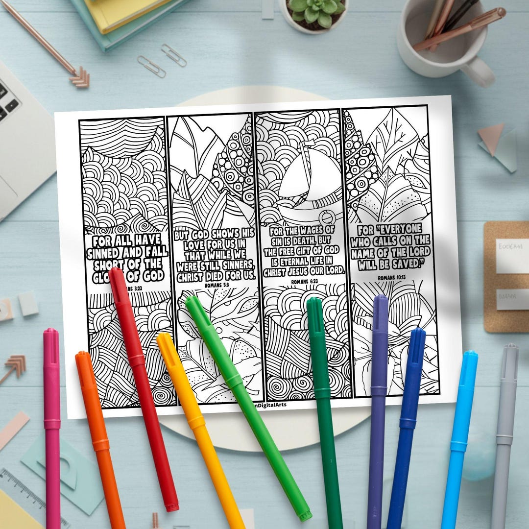Bookmarks to Color Romans Bible Verses Salvation Scripture Doodle ...