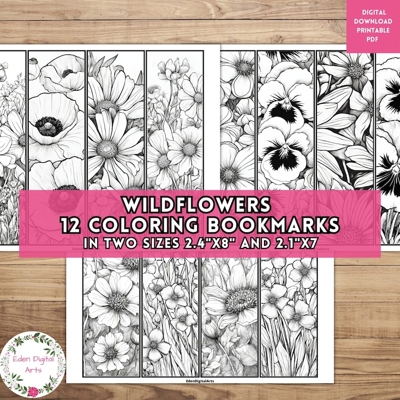 Wild Flowers Coloring Bookmarks, Floral Close up Wildflowers, Relaxing ...