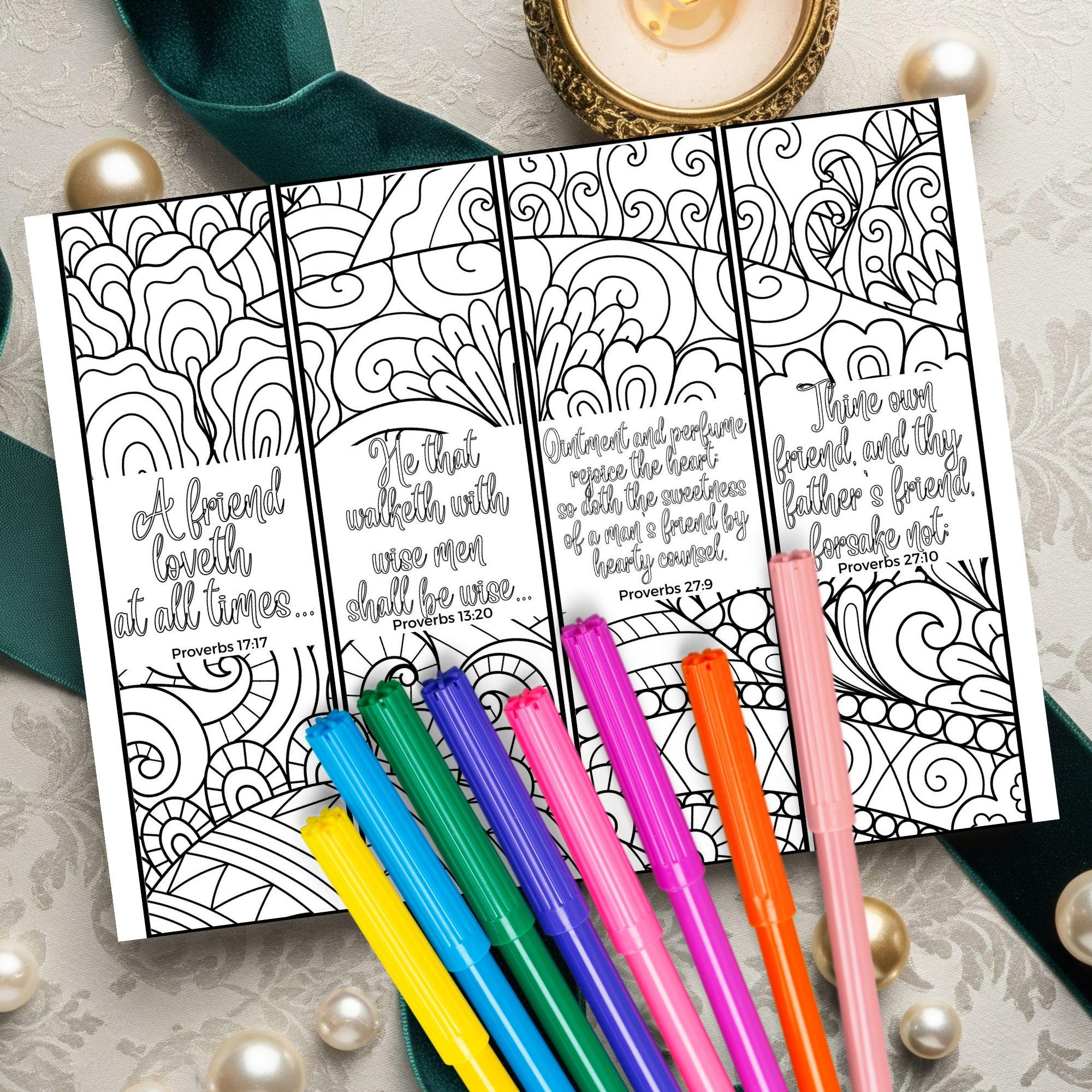 Friendship Proverbs Bible Coloring Bookmarks KJV Scripture Christian ...