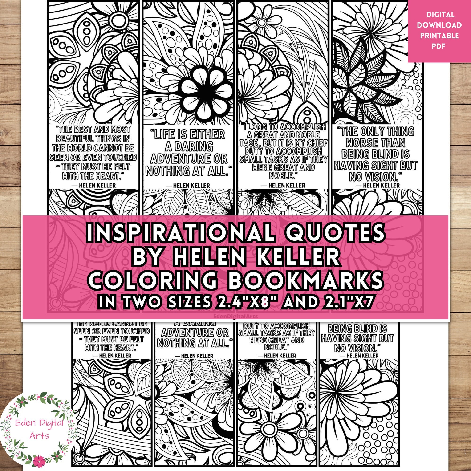 Helen Keller Quotes Coloring Bookmarks Floral Doodles - Etsy