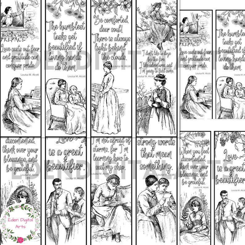 Little Women Novel Alcott Quotes 8 Coloring Bookmarks Literary DIY Gift ...