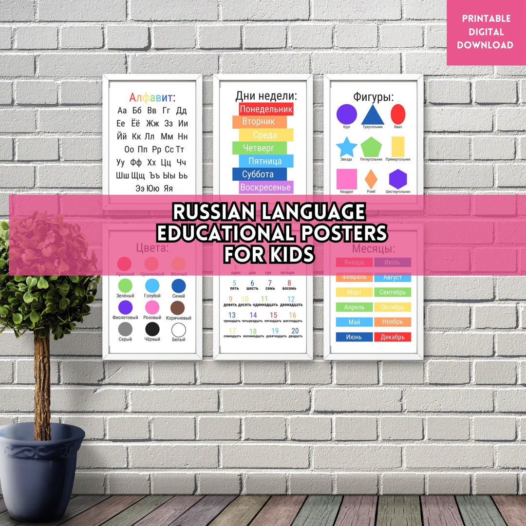 Educational Posters in Russian Language for Kids, Set of Cyrillic ...
