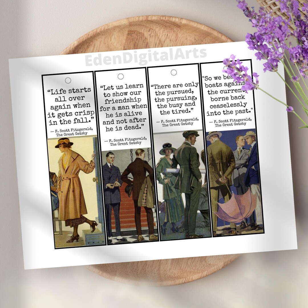 The Great Gatsby Quotes Bookmarks DIY Gift Tags Printable for Book ...