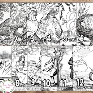 12 Days of Christmas Song Countdown Coloring Pages, Doodle Coloring ...