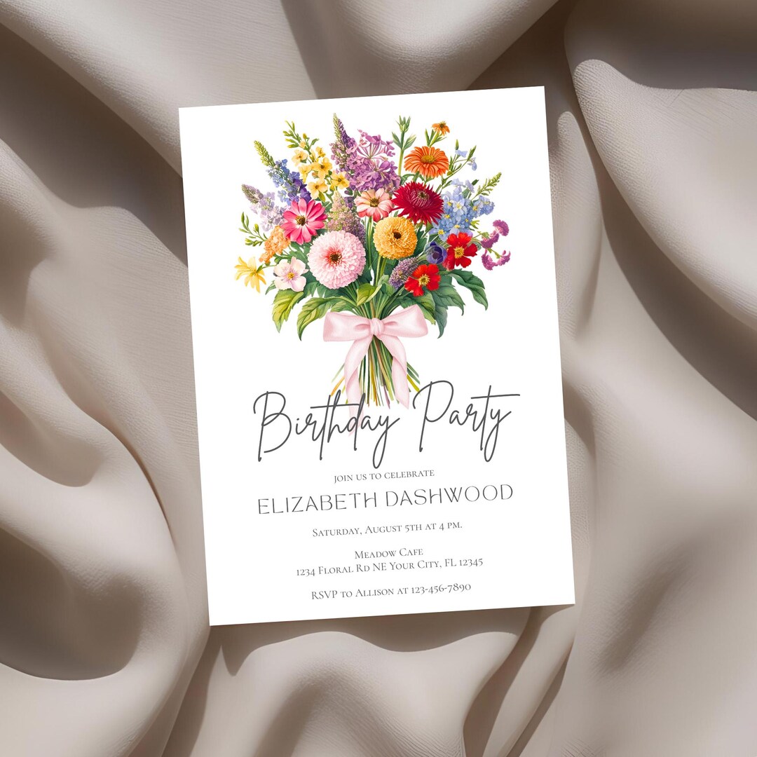 Garden Flowers Birthday Party Invitation Template Colorful Floral ...
