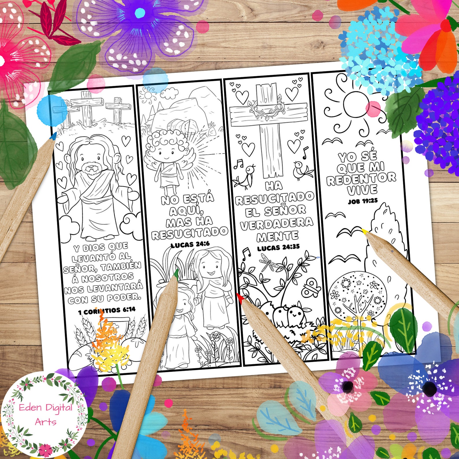 Color Your Bookmarks Spanish Easter Bible Verses for Kids, Cute Espanol ...