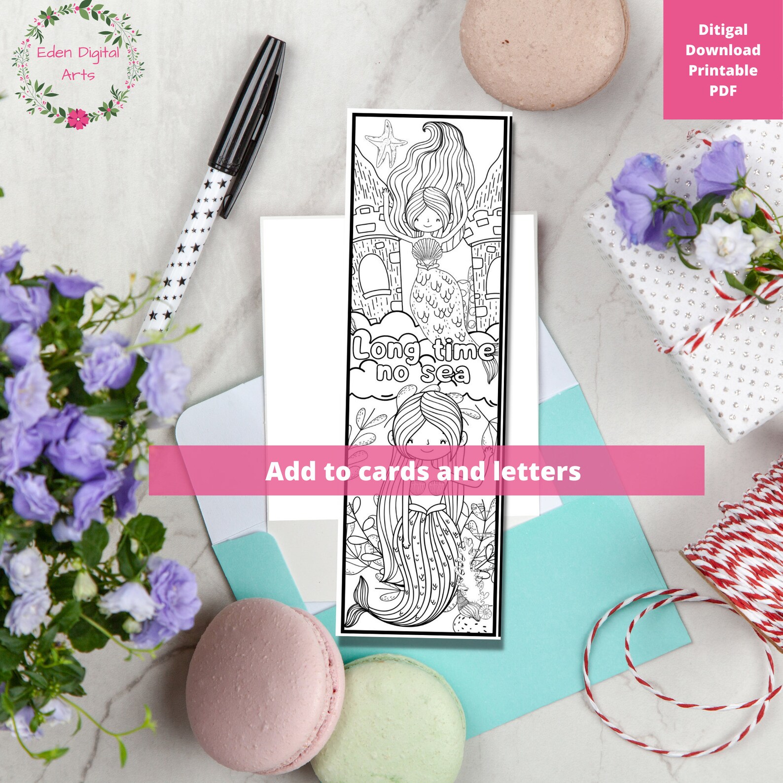 Cute Mermaid Puns Coloring Bookmarks for Kids Sea Life Ocean - Etsy