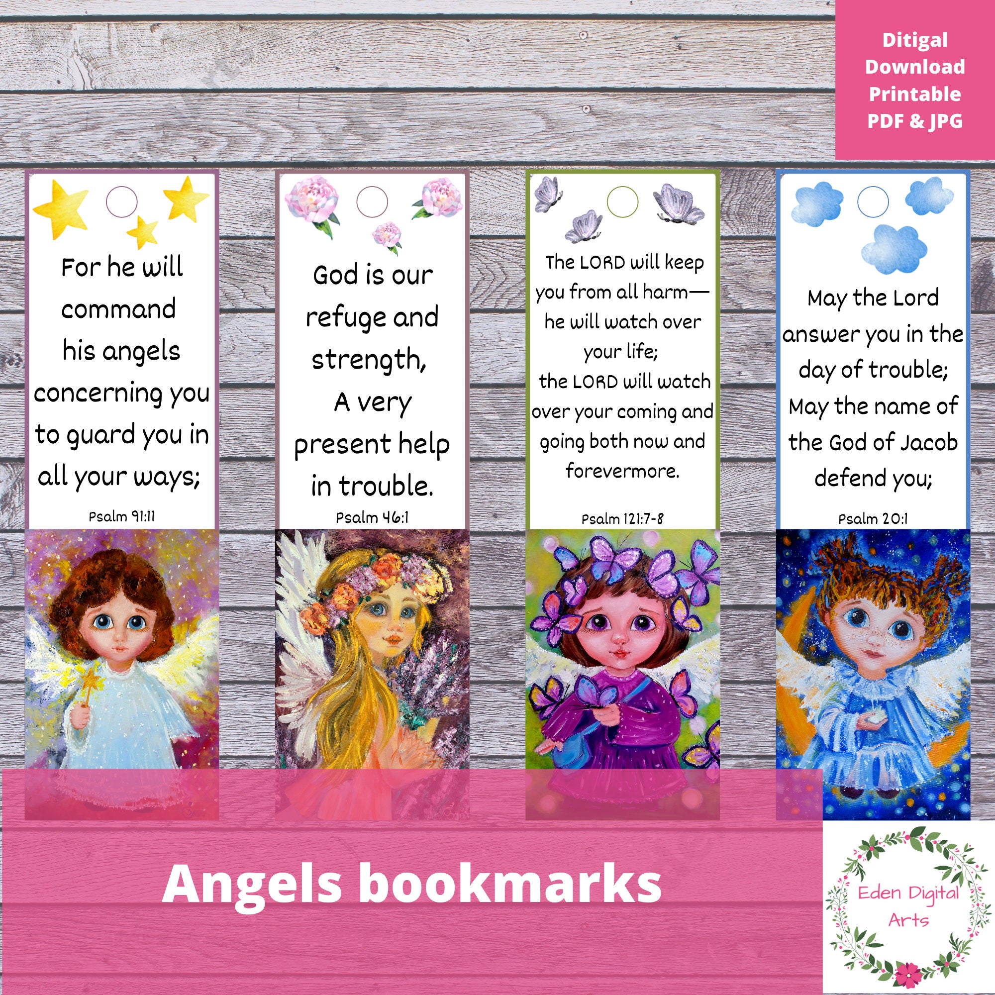 Psalms Bible Verse Bookmarks for Kids & Adults Cute Angels - Etsy