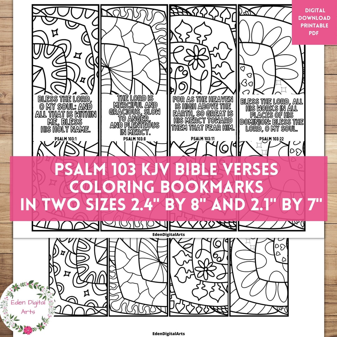 Psalm 103 Coloring Bible Verse Bookmarks, KJV Scripture Doodle ...