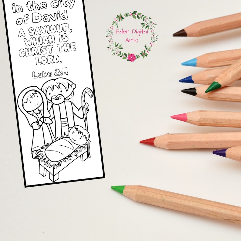 Christmas Bible Verse Nativity Coloring Bookmarks for Kids - Etsy