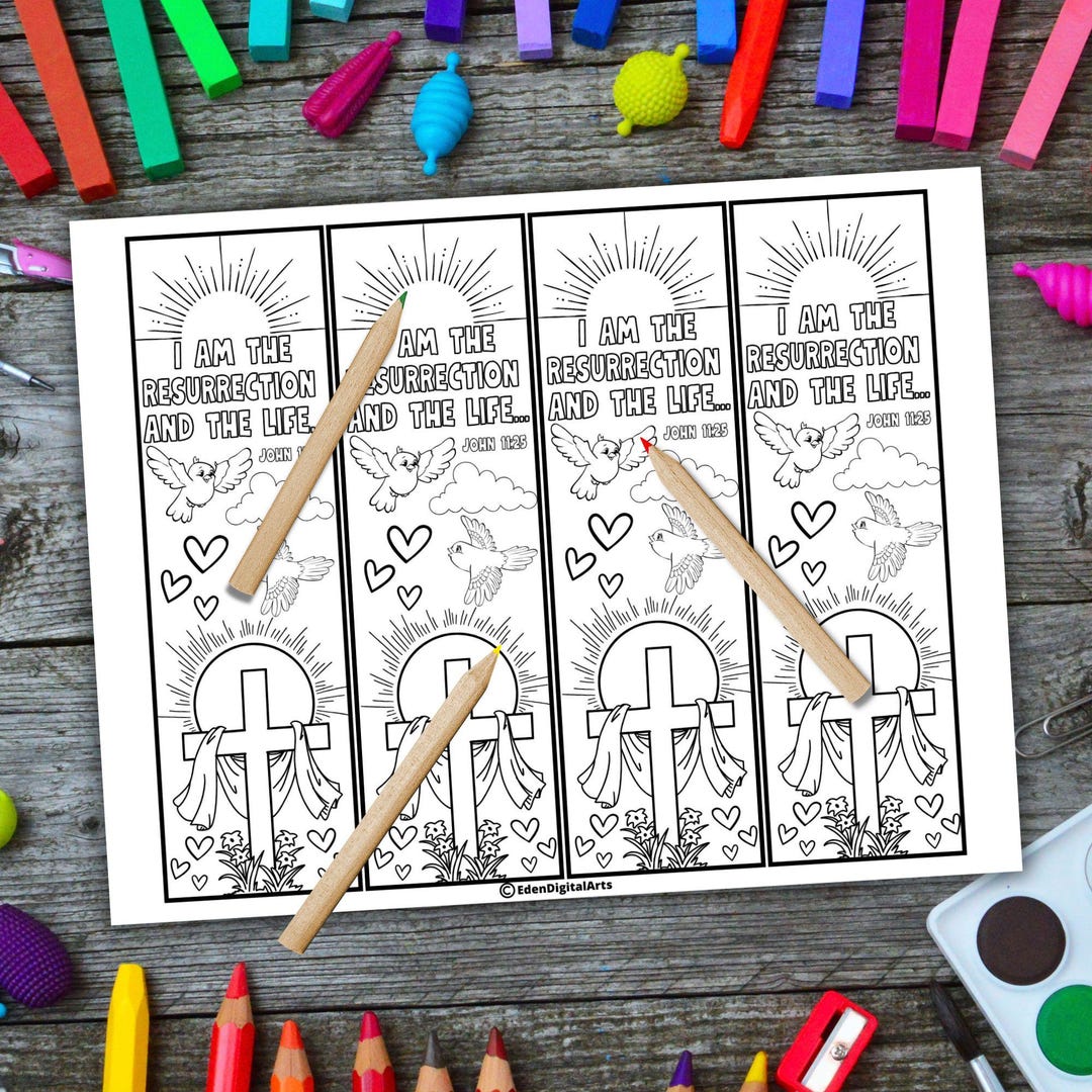 Color Your Bookmarks Easter Bible Verse for Kids, John 11:25 ...