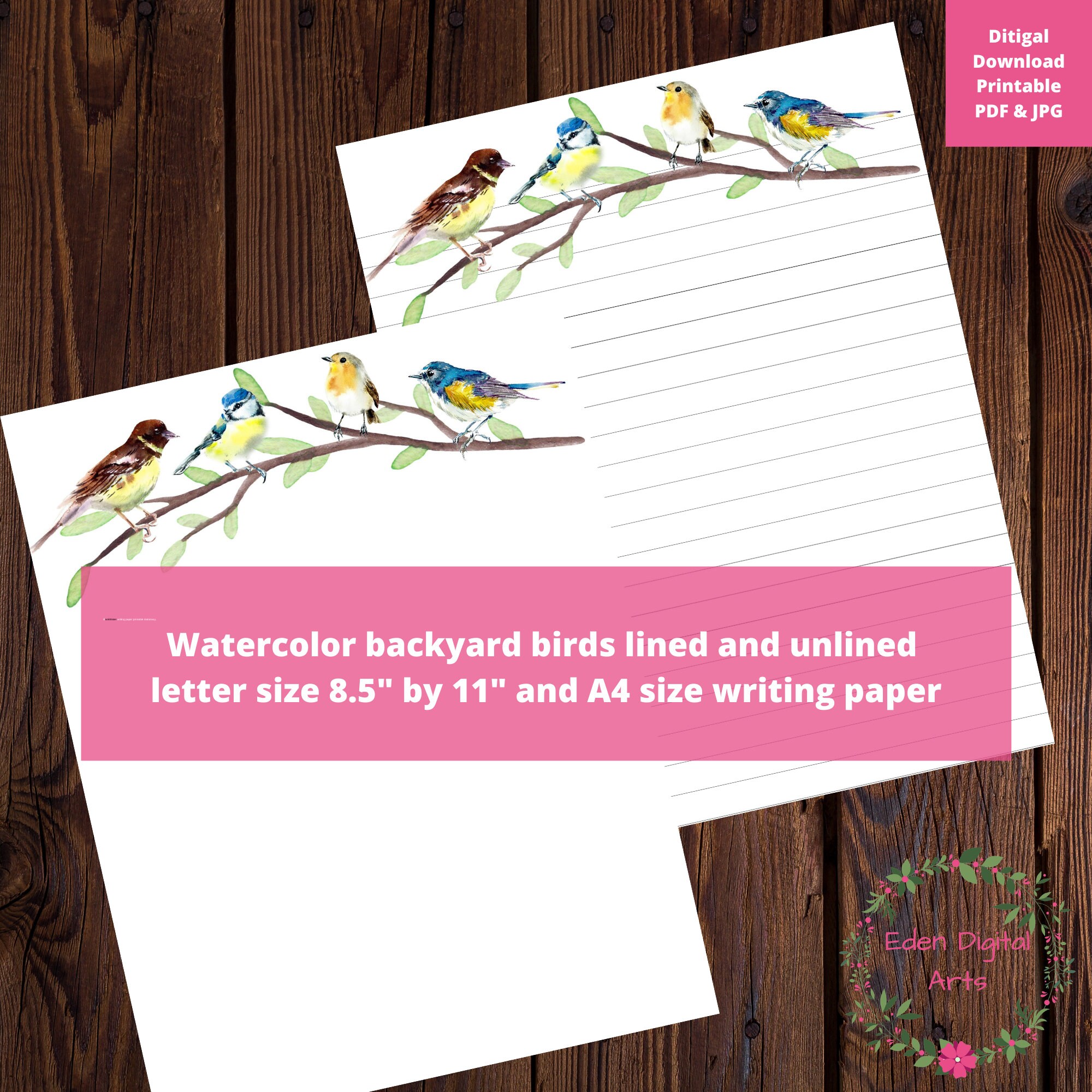 Backyard Birds Writing Paper Printable Stationery Lined and | Etsy