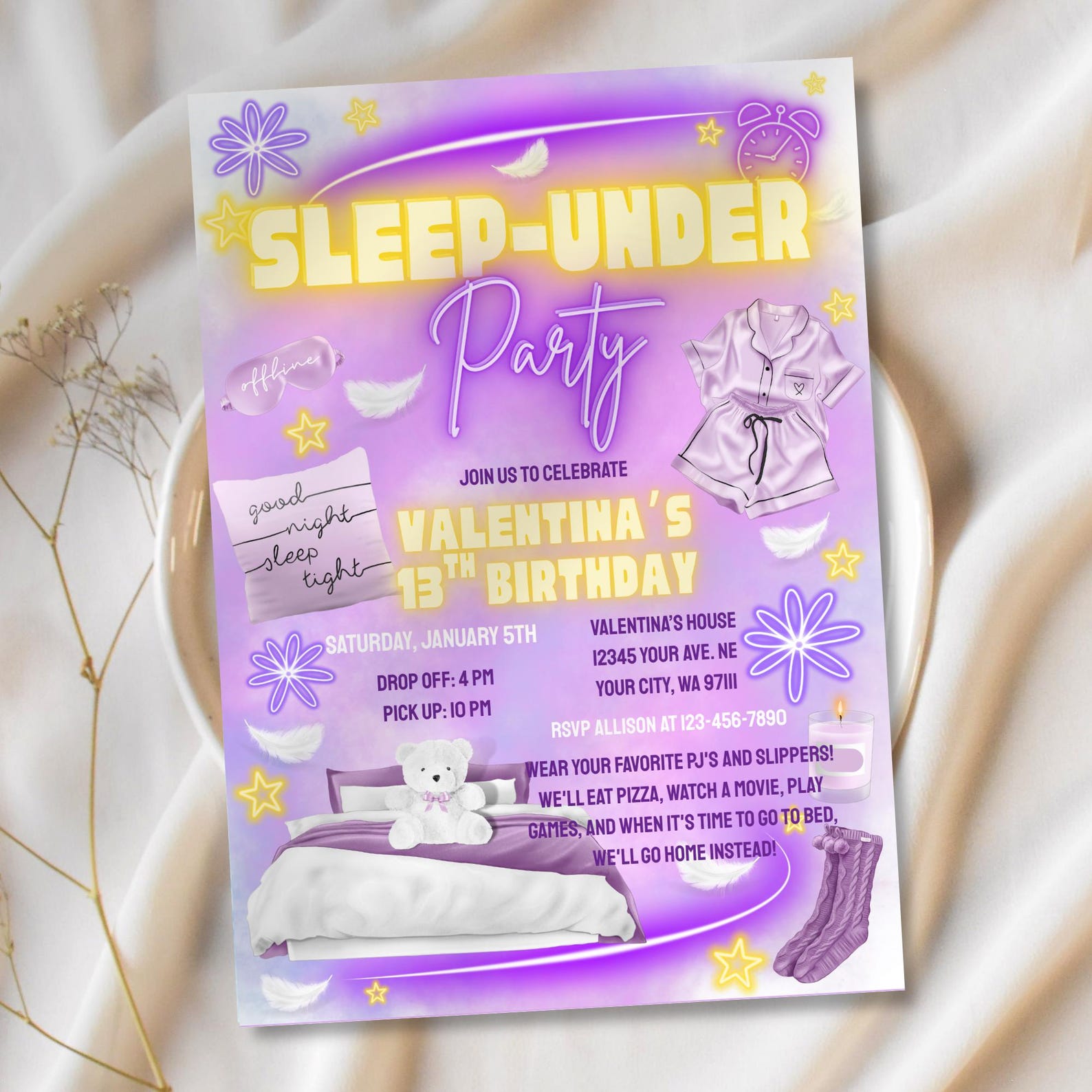 Sleep Under Birthday Party Invitation Template Girl Slumber Sleepover ...
