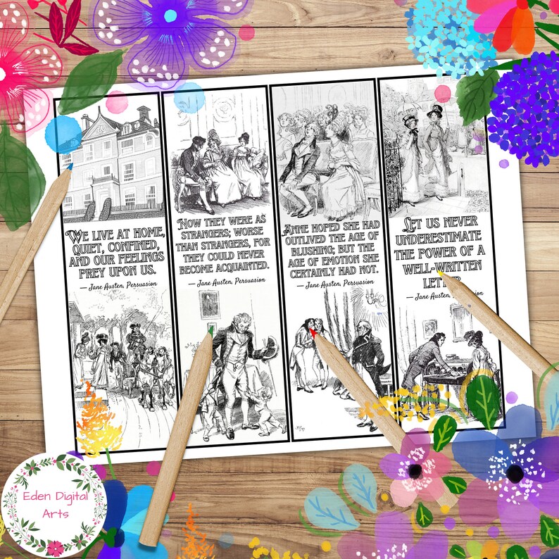 Persuasion Quotes by Jane Austen Coloring Bookmarks Literary - Etsy