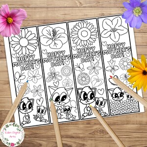 Happy Mother's Day Coloring Bookmarks for Kids, Cute Animal Fox Mom ...