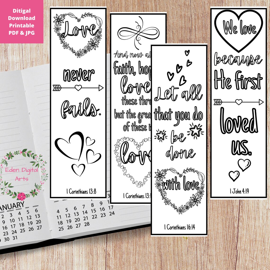 Color Your Bookmarks Love Bible Verses Bible Journal | Etsy