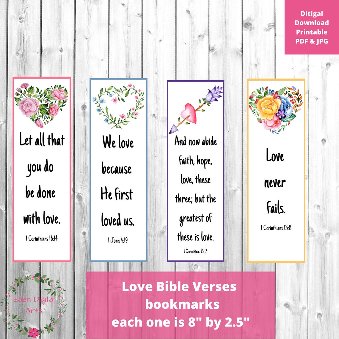 Love Bible Verses Printable Bible Bookmarks Floral Hearts | Etsy