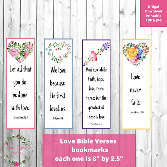 Love Bible Verses Printable Bible Bookmarks Floral Hearts | Etsy