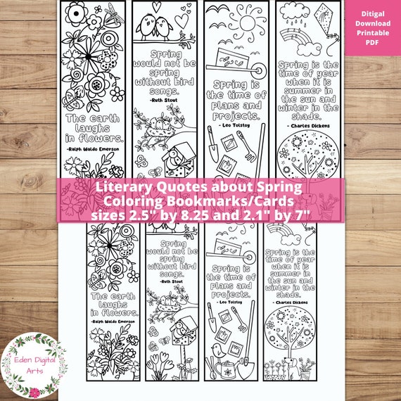 Literary Spring Quotes Coloring Bookmarks Gardner DIY Cards - Etsy
