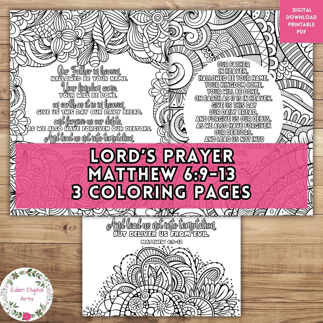 Lord's Prayer Bible Verses Doodle Coloring Pages to Help Memorization ...