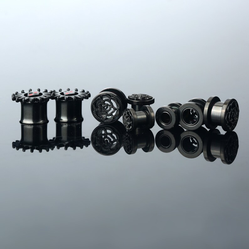 Black Rose Ear Plugs/plug Earrings/stainless Steel Ear | Etsy