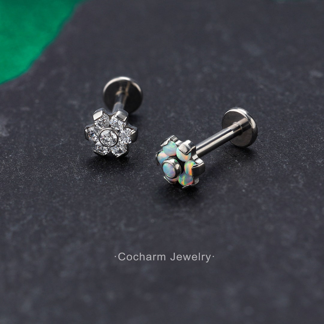 G23 Solid Titanium Helix Studs, 16G Threadless Push-in Labret Stud, Flat Back Cartilage Earrings ...