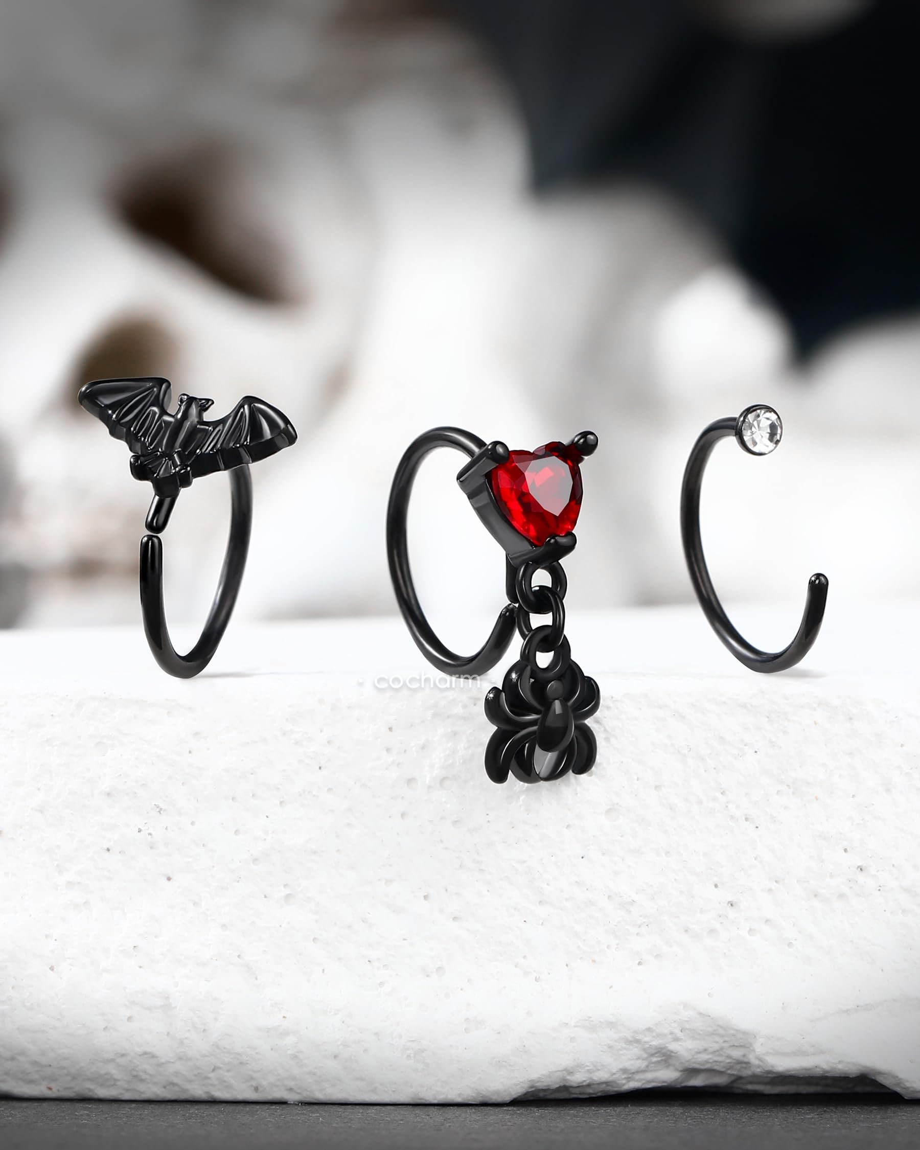 20G 3pcs Halloween Nostril Piercings/black Nose Rings/bat Nostril Rings ...