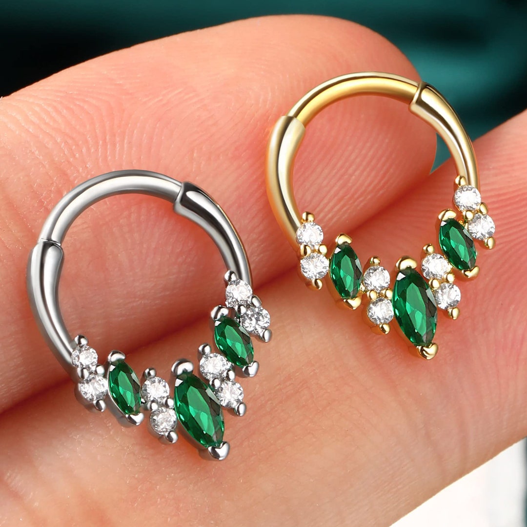 16g Green Gem Helix Earring, 8mm Cartilage Hoop, Daith Piercing, Nose ...