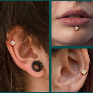 16g Planet Threadless Push-in Labret, 14k Solid Gold Celestial Helix ...