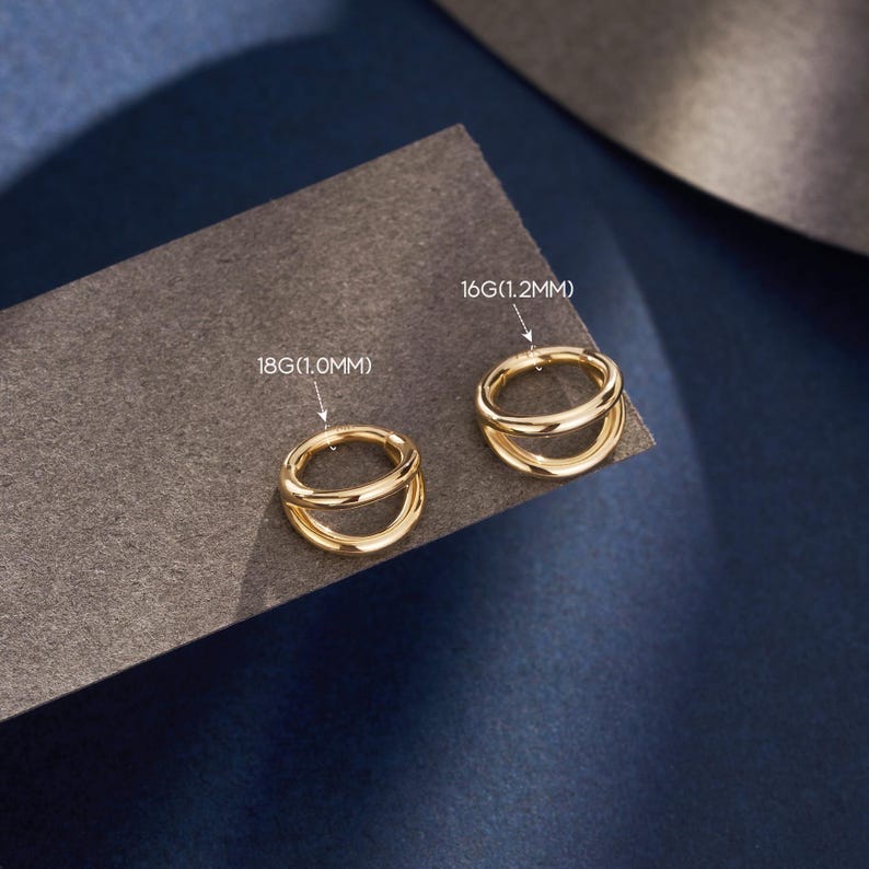 14K Solid Gold Double Hoop Helix Earring/16g/18g Cartilage Hoop/hinged ...