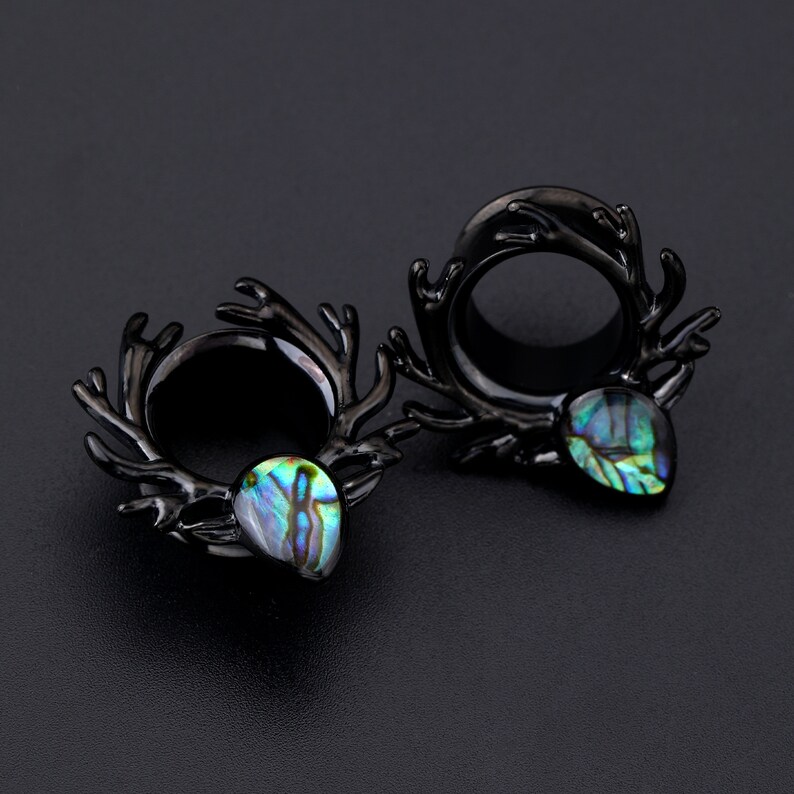 Black Plug Gauges/abalone Shell Plug Earring/steel Tunnels and - Etsy