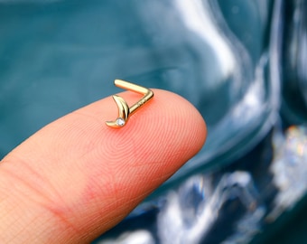 14k Solid Gold Nose Stud Mini Moon Goddess 20g Small Nose Ring Hypoallergenic Gold - Etsy